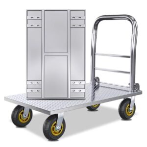 generic steel flatbed cart movable utility push carts heavy-duty household flatbed truck platform truck for luggage moving, 60*90cm, silver