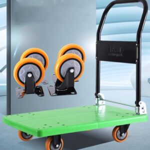 Generic Hand Truck Folding Silent Lightweight Office Trailer Four-Wheel Moving Trolley Pull Truck for Pulling Goods, Large, Green