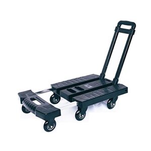 generic platform hand truck folding hand truck 6 wheels small trolley cart with stretchable handle for home office travel luggage moving 330lbs weight capacity push dolly for loading (black 3inch)