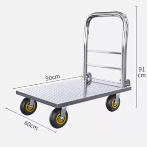 Generic Steel Flatbed Cart Movable Utility Push Carts Heavy-Duty Household Flatbed Truck Platform Truck for Luggage Moving, 60*90cm, Silver