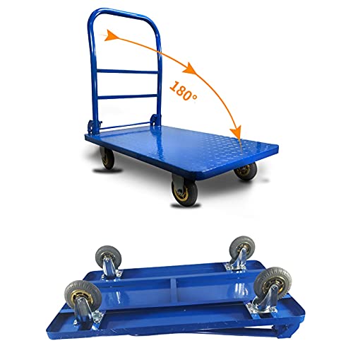 Hand Trucks Steel Plate Trolley 4-Wheels Flatbed Truck with Foldable Handle High Load Capacity for Warehouse Farmhouse Folding Pallet Cart Push Cart (Size : 880lb(90 * 60))