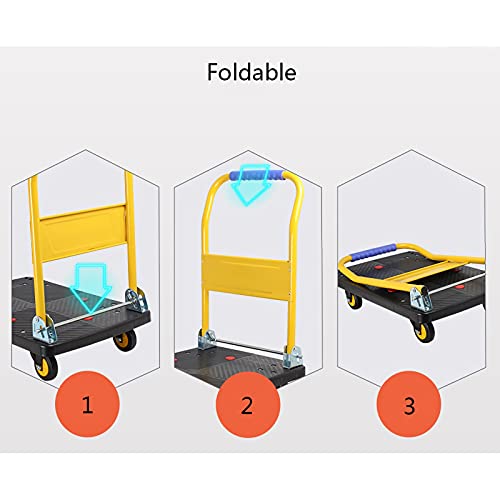 Flatbed Hand Cart Plastic Platform Truck with Mute Wheels Foldable Handle Easy Storage Push Cart for Home Office Warehouse Moving Hand Truck Heavy Duty Flatbed Cart (Size : Mute-Thicken)