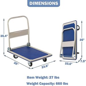 Generic Flatbed cart Folding Folding Platform Cart Heavy Duty Hand Truck Moving Push Flatbed Trolley for Warehouse Home Office Factory 660 lbs Weight Capacity