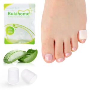 bukihome silicone toe protectors – 14 pack aloe vera extract infused silicone toe sleeve for hammer toes, corns, calluses, blisters – soft gel protector toe cushions for pain relief (pinky size)