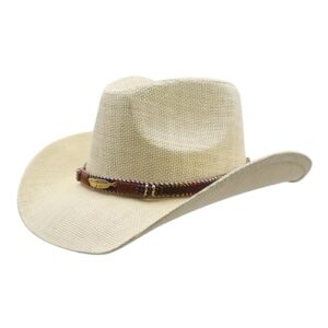 sajuzen men & women's straw cowboy hat with wide brim cowgirl hat sun hat, ba-abeige2