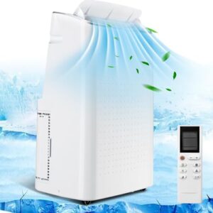 14000 btu portable air conditioners, 750 sq.ft cooling, 3-in-1 portable air conditioner with fan, dehumidifier, ac and remote control, portable ac unit 53db noise, timer