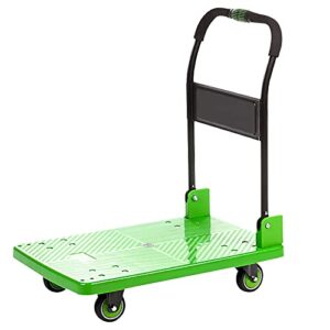 generic hand trucks platform truck hand flatbed cart with 4 wheels and metal handle rolling push trolley plastic deck high capacity for luggage moving push cart (size : 90 * 60)