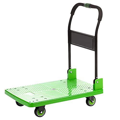 Generic Hand Trucks Platform Truck Hand Flatbed Cart with 4 Wheels and Metal Handle Rolling Push Trolley Plastic Deck High Capacity for Luggage Moving Push Cart (Size : 90 * 60)