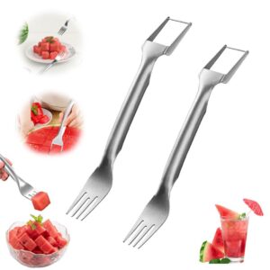 2-in-1 stainless steel fruit cutter, 2024 new upgrade watermelon fork slicer cutter slicer tool, dual head fruit forks slicer knife,summer watermelon fruit cutting fork for home camping (2pcs)