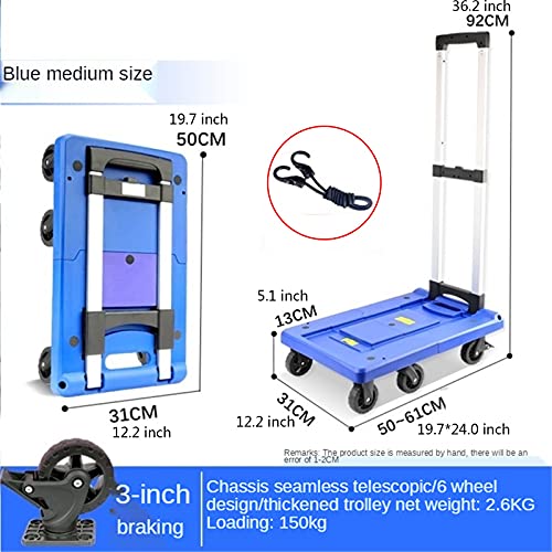 BTJINAN Push Cart Dolly Folding Platform Truck Plastic Push Cart Heavy Duty Portable Trolley with Retractable Chassis for Lage Travel Moving Office Platform T