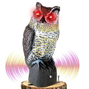 eowllo plastic owl decoy to keep birds away,brid owl with flashing eyes&frightening sound for garden yard outdoor