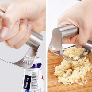 Stainless Steel Garlic Presser, 2024 Upgraded Rocker Garlic Mincer Garlic Press, Garlic Crusher with Peeler and Cleaning Brush, Manual Garlic Chopper for Smash Garlic Kitchen Tools (1 Pack)