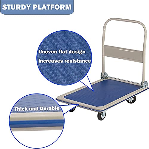 Generic Flatbed cart Folding Folding Platform Cart Heavy Duty Hand Truck Moving Push Flatbed Trolley for Warehouse Home Office Factory 660 lbs Weight Capacity