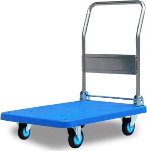 elefocus flatbed hand cart plastic platform truck with mute wheels and foldable metal handle (size:350-mute)