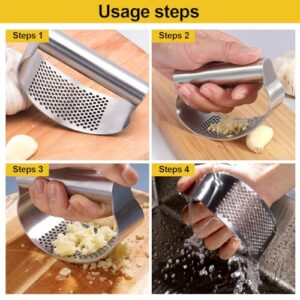 Stainless Steel Garlic Presser, 2024 Upgraded Rocker Garlic Mincer Garlic Press, Garlic Crusher with Peeler and Cleaning Brush, Manual Garlic Chopper for Smash Garlic Kitchen Tools (1 Pack)