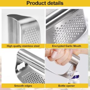 Stainless Steel Garlic Presser, 2024 Upgraded Rocker Garlic Mincer Garlic Press, Garlic Crusher with Peeler and Cleaning Brush, Manual Garlic Chopper for Smash Garlic Kitchen Tools (1 Pack)