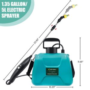 Battery Powered Garden Sprayer with 3 Mist Nozzles, 1.35 Gallon Lawn Electric Sprayer with Telescopic Wand and Rechargeable Handle, Portable Electric Battery Sprayer with Shoulder Strap for Gardening