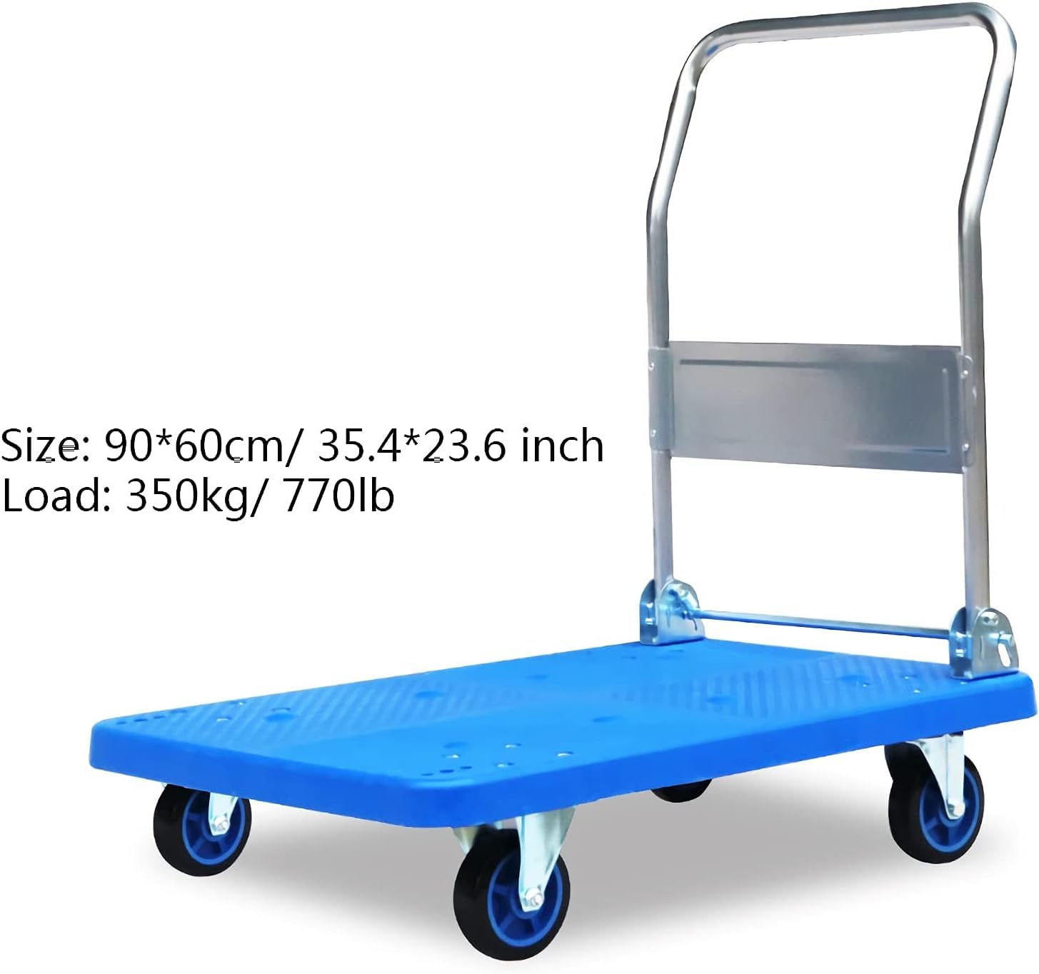 ELEFOCUS Flatbed Hand Cart Plastic Platform Truck with Mute Wheels and Foldable Metal Handle (Size:350-mute)