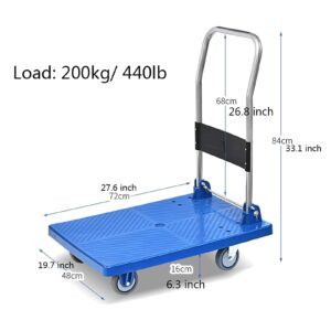 Platform Truck Small Platform Truck Load 440lb Flat Handtruck with Quiet Wheels Folding Push Cart Metal Moving Dolly Cart Heavy Flatbed Cart Reliable