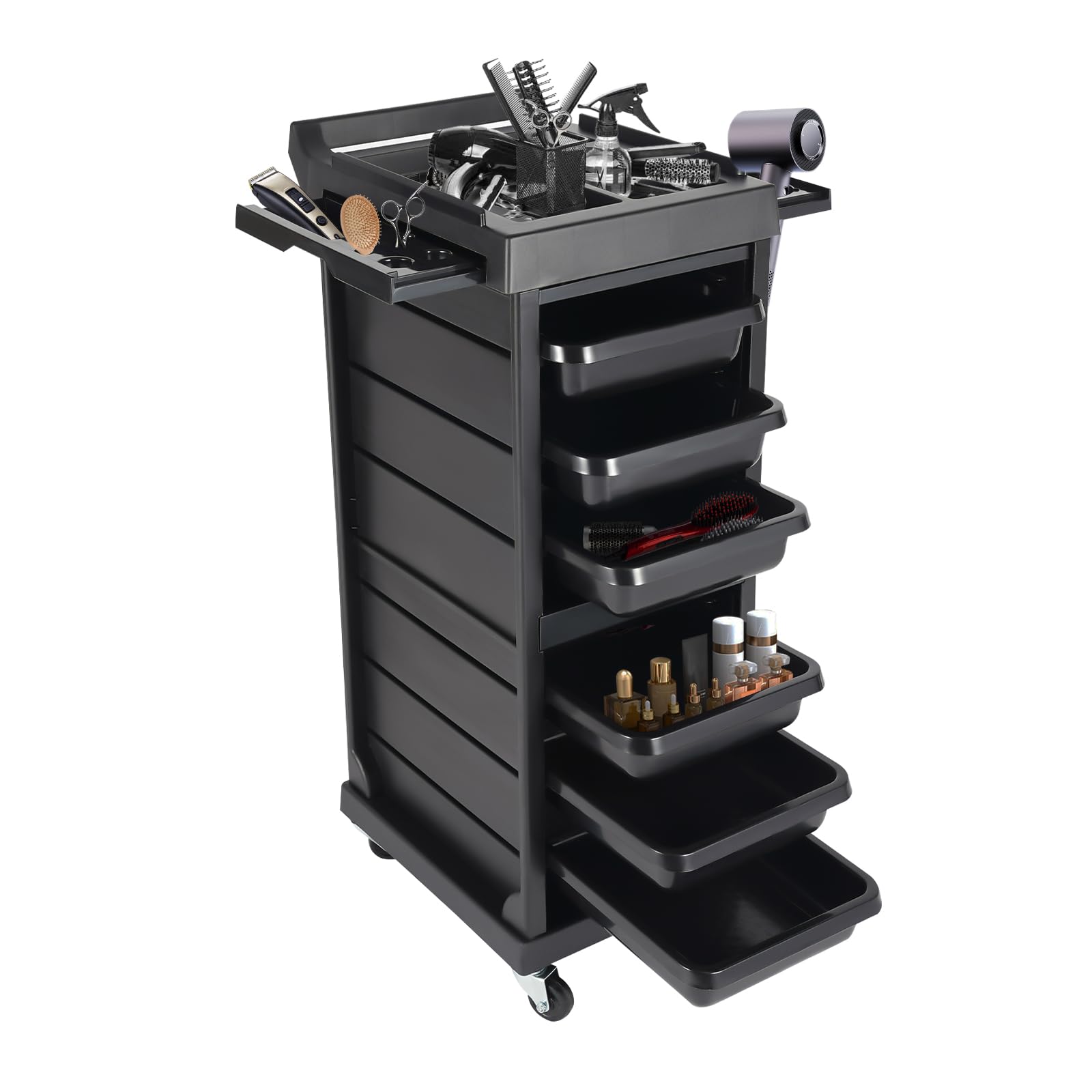 Salon Beauty Rolling Trolley Cart, 7 Tiers Hair Salon Storage Cabinet Barber Organizer Tool Hair Salon Beauty Cart Free Standing Rolling Cart with 4 Universal Wheels