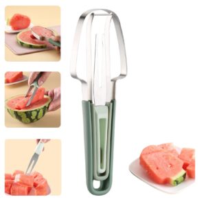 moteerllu 3 in 1 multifunctional watermelon popsicle slicer cutter tool with fork, stainless steel fruit cutter slicer kitchen gadget, portable watermelon windmill cutter knife (green)