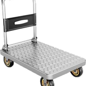 Platform Truck Folding Push Cart Steel Platform Truck Load 440 Lbs Flat Hand Truck Portable Flatbed Wagon 80 * 73 * 48cm Moving Dolly Cart Reliable