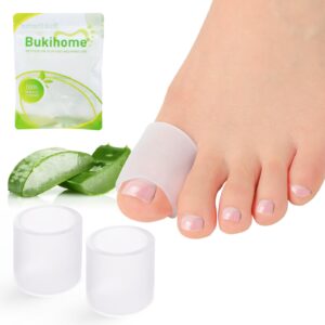 bukihome silicone toe protectors – 14 pack aloe vera extract infused silicone toe sleeve for hammer toes, corns, calluses, blisters – soft gel protector toe cushions for pain relief (large size)