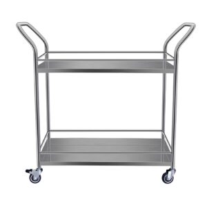 rangpan 2 layer stainless steel frame,utility cart,lab rolling cart,w/ 360° swivel wheels lockable,ergonomic handle,catering cart,for foodservice/restaurant/cleaning/workplace