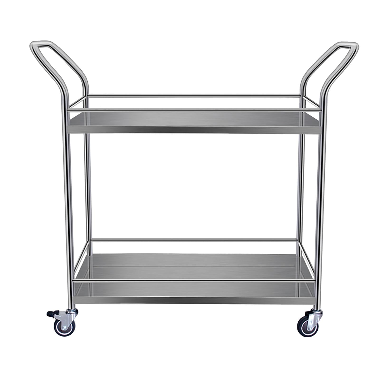 RANGPAN 2 Layer Stainless Steel Frame,Utility Cart,Lab Rolling Cart,w/ 360° Swivel Wheels Lockable,Ergonomic Handle,Catering Cart,for Foodservice/Restaurant/Cleaning/Workplace