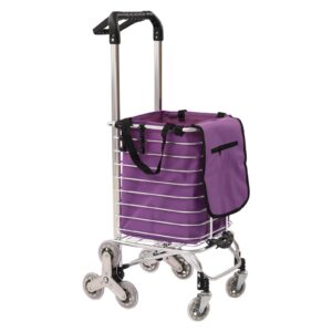 35l folding shopping cart with wheels portable stair climbing climber w/oxford cloth bag for luggage laundry camping transport shopping purple