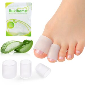 bukihome silicone toe protectors – 14 pack aloe vera extract infused silicone toe sleeve for hammer toes, corns, calluses, blisters – soft gel protector toe cushions for pain relief (multi-size)