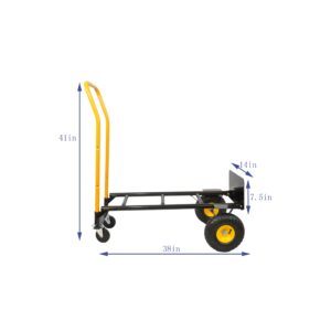 Hand Truck Dual Purpose 2 Wheel Dolly Cart and 4 Wheel Push Cart with Swivel Wheels 330 Lbs Capacity Heavy Duty Platform Cart for Moving/Warehouse/Garden/Grocery - Black