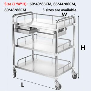 BBIJK 304 Stainless Steel Trolley, Beauty Salon Treatment Carts 3 Tier Lab Cart Portable Serving Utility Rolling Carts with Heavy-Duty Caster with Brake, 80*48*86cm