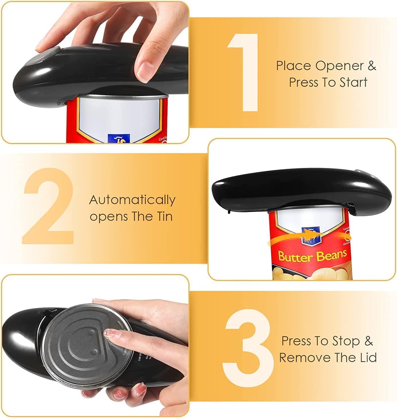 Electric Can Opener, Handheld One Touch Automatic Can Openers Easy Open Any Can Sizes with Smooth Edges, Food-Safe Electric Can Openers for Kitchen, Best Kitchen Gadget Gift for Seniors with Arthritis