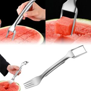 2-in-1 stainless steel fruit cutter, 2024 new portable watermelon cutter slicer tool melon cube cutter, watermelon windmill fork slicer cutter for summer family party camping (1 pc)