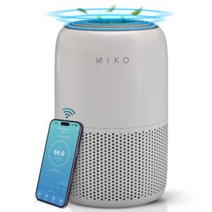 miko air purifier for bedroom with 3-in-1 hepa filter & sleep mode, whisper quiet, covers up to 1200 ft, smart wi-fi app control - removes smoke, allergens, pets hair, dust, odors, pollutants