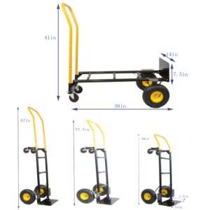 Hand Truck Dual Purpose 2 Wheel Dolly Cart and 4 Wheel Push Cart with Swivel Wheels 330 Lbs Capacity Heavy Duty Platform Cart for Moving/Warehouse/Garden/Grocery - Black