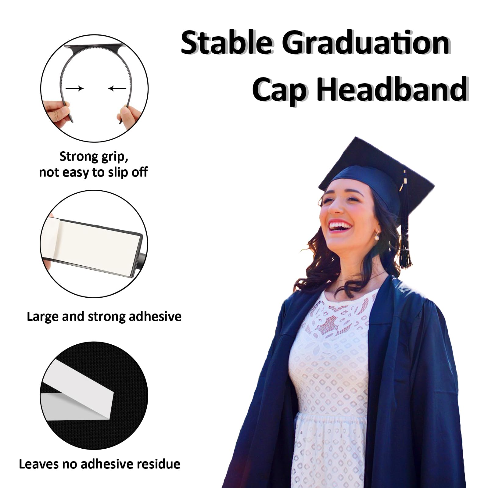 HuLiPaLi Graduation Cap Headband, 2 Pack - Protects Hair Style, Upgraded Comfort, Versatile Functionality, Firm & Stable - Black