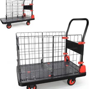 Platform Truck Platform Truck Metal Folding Push Cart with High Fence Moving Dolly Cart Portable Flat Handtruck Load 330lb Moving Dolly Cart Reliable