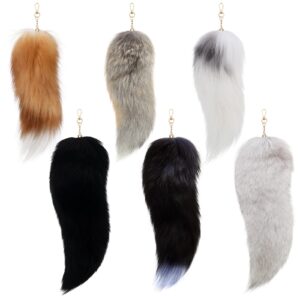 ferreve huge and fluffy real fox tail keyring fur tail keychain handbag accessory hook pendant gift for women 2 sizes(black,white,6 pcs)