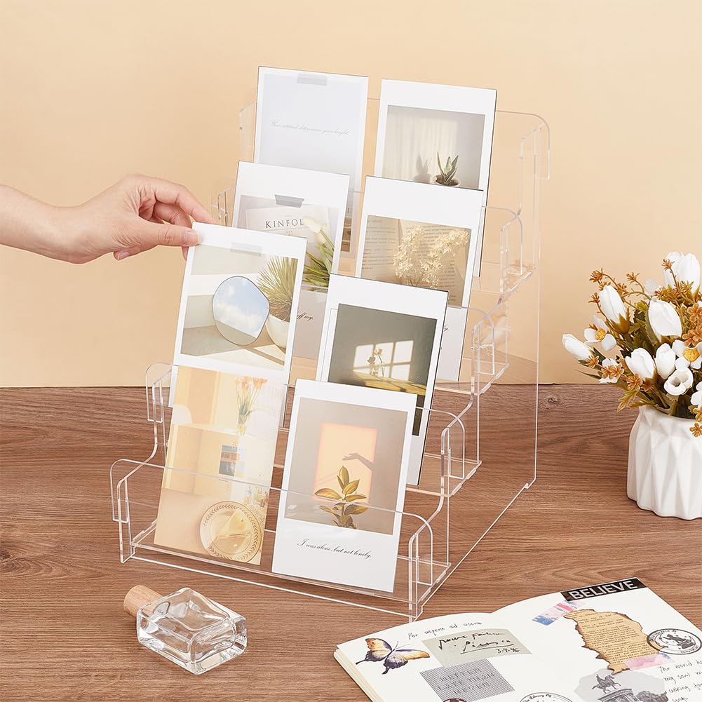 FINGERINSPIRE 4-Tier Acrylic Postcard Display Stand 10.7x10.6x12.2inch Clear Acrylic Greeting Card Display Holder Sticker Postcard Photo Stamp Cards Vendors Retail Display Rack Mail Organizer