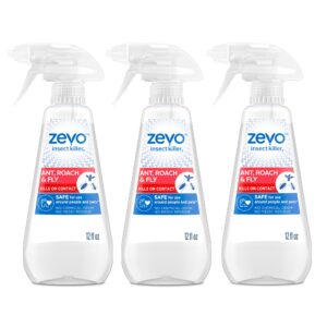 zevo multi insect bug spray: aerosol spray kills ants, roaches, houseflies and spiders - for indoor and outdoor use (3 bottles)