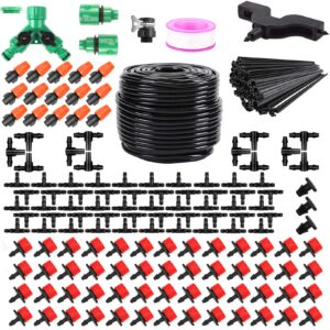 irmm drip irrigation system, irrigation system with 165ft/50m drip irrigation hose, diy saving water garden watering system, automatic drip irrigation kits for garden, greenhouse, lawn, patio