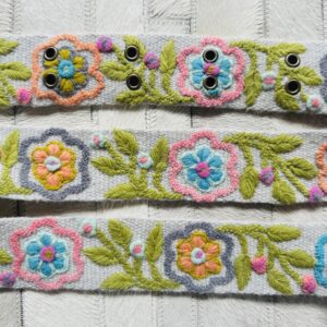 Kuyay Peruvian Designs Blossom Delight Embroidered Wool Belt, Flower Design, (Medium 41")