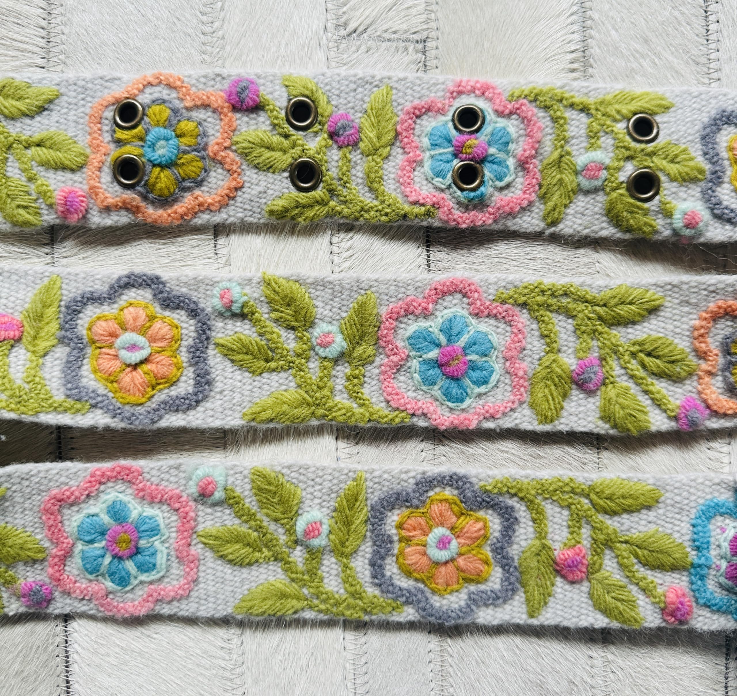 Kuyay Peruvian Designs Blossom Delight Embroidered Wool Belt, Flower Design, (Medium 41")