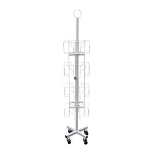 psufurv 16-position 4-tier rotating greeting card rack greeting card display with 4 universal wheels tiered greeting card display stand for classrooms, offices, libraries, shopping malls (white)