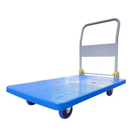 Saranya 18 Shop New Blue Flatbed Cart Hand Truck 1320 Lbs Capacity Trolley Heavy Duty Steel Push 360° Swivel Wheels Industrial Moving Transport Platform Workshops Supermarket 41" L x 34" W x 24" H