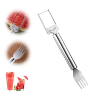 2-in-1 stainless steel fruit cutter, 2024 new upgrade watermelon fork cutter slicer, watermelon cube cutter tool, dual head fruit forks knife summer fruit cutting fork for home kitchen (1pcs)