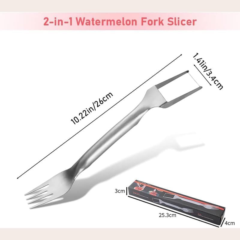 Generic 1 Pcs 2-in-1 Stainless Steel Fruit Cutter, Watermelon Slicer Cutter, Watermelon Fork Slicer Cutter Slicer Tool, Dual Head Fruit Forks Slicer Knife for Home Kitchen Gadget, 0.01, Silver