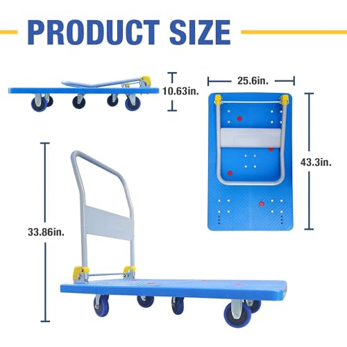 Saranya 18 Shop New Blue Flatbed Cart Hand Truck 1320 Lbs Capacity Trolley Heavy Duty Steel Push 360° Swivel Wheels Industrial Moving Transport Platform Workshops Supermarket 41" L x 34" W x 24" H